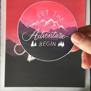 Let the Adventure Begin | Watercolor Sticker | Pink Mountains ...