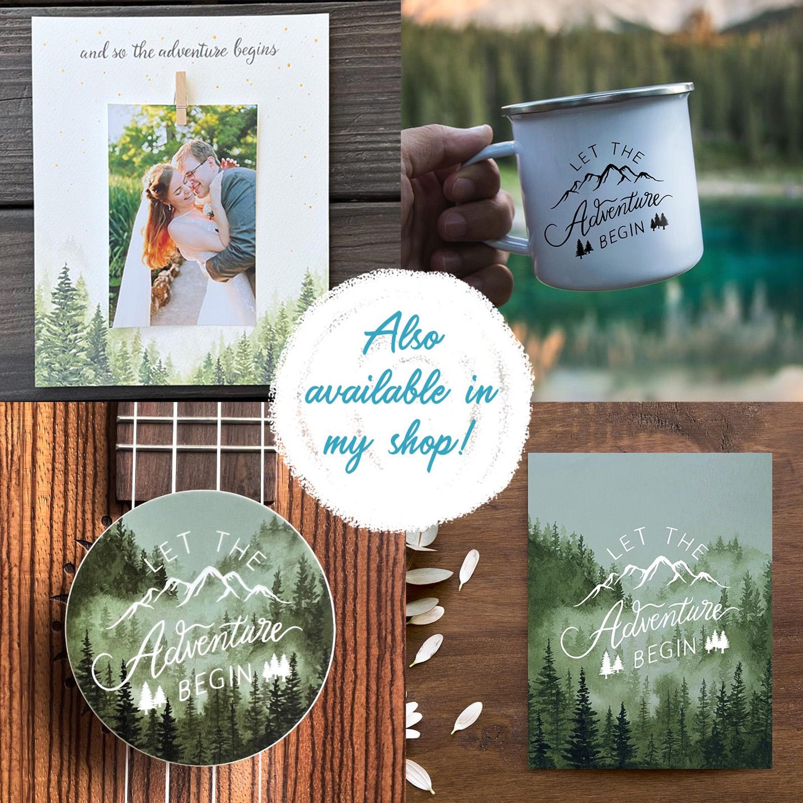Let the Adventure Begin Card | Watercolor Forest and Mountains ...