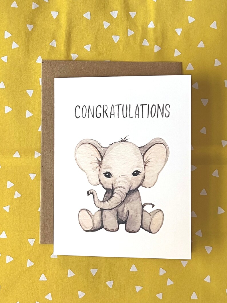Baby Congratulations Card Elephant With Balloons Cute - Etsy