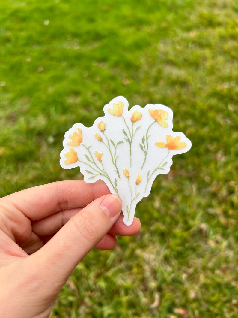 Clear Yellow Flowers Sticker | Waterproof Vinyl Sticker | Water Bottle ...