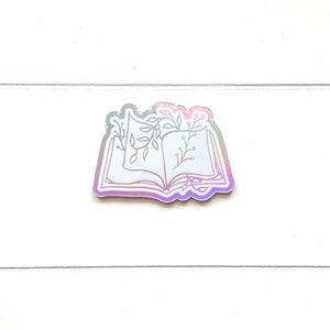 Book With Vines Sticker | Holographic Book Sticker | Rainbow Colors ...