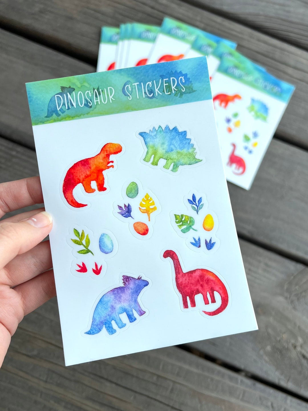 Dinosaur Sticker Sheet | Colorful Watercolor Stickers | Waterproof ...