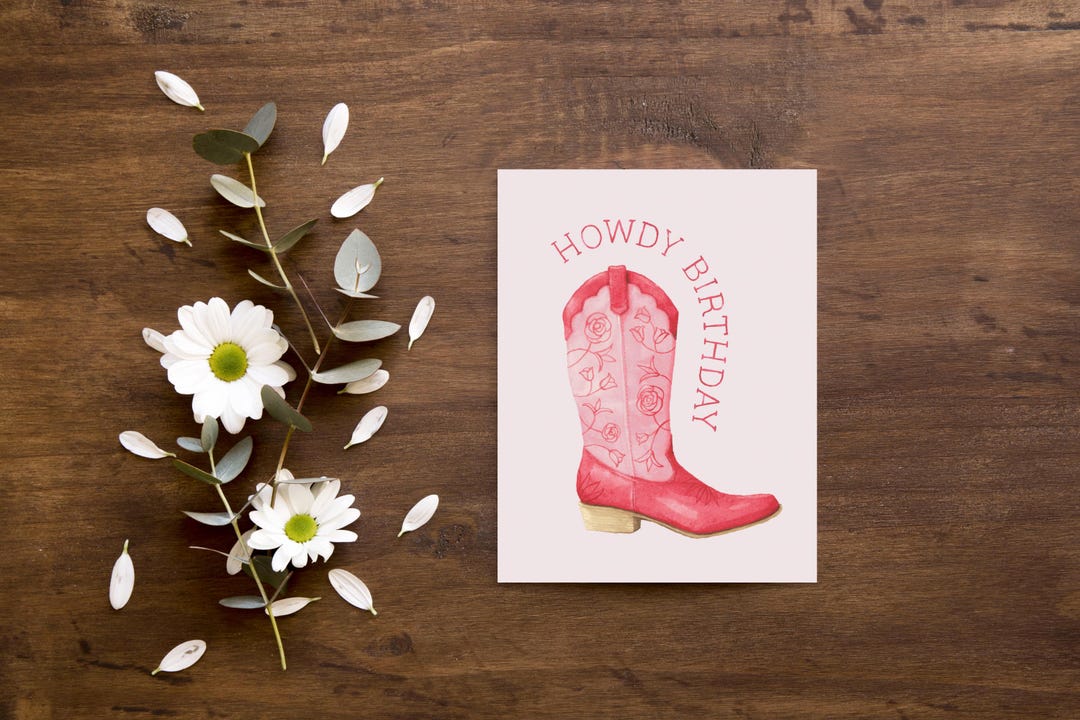 Cowgirl Boot Birthday Card | Pink Country Western | Greeting Card for ...