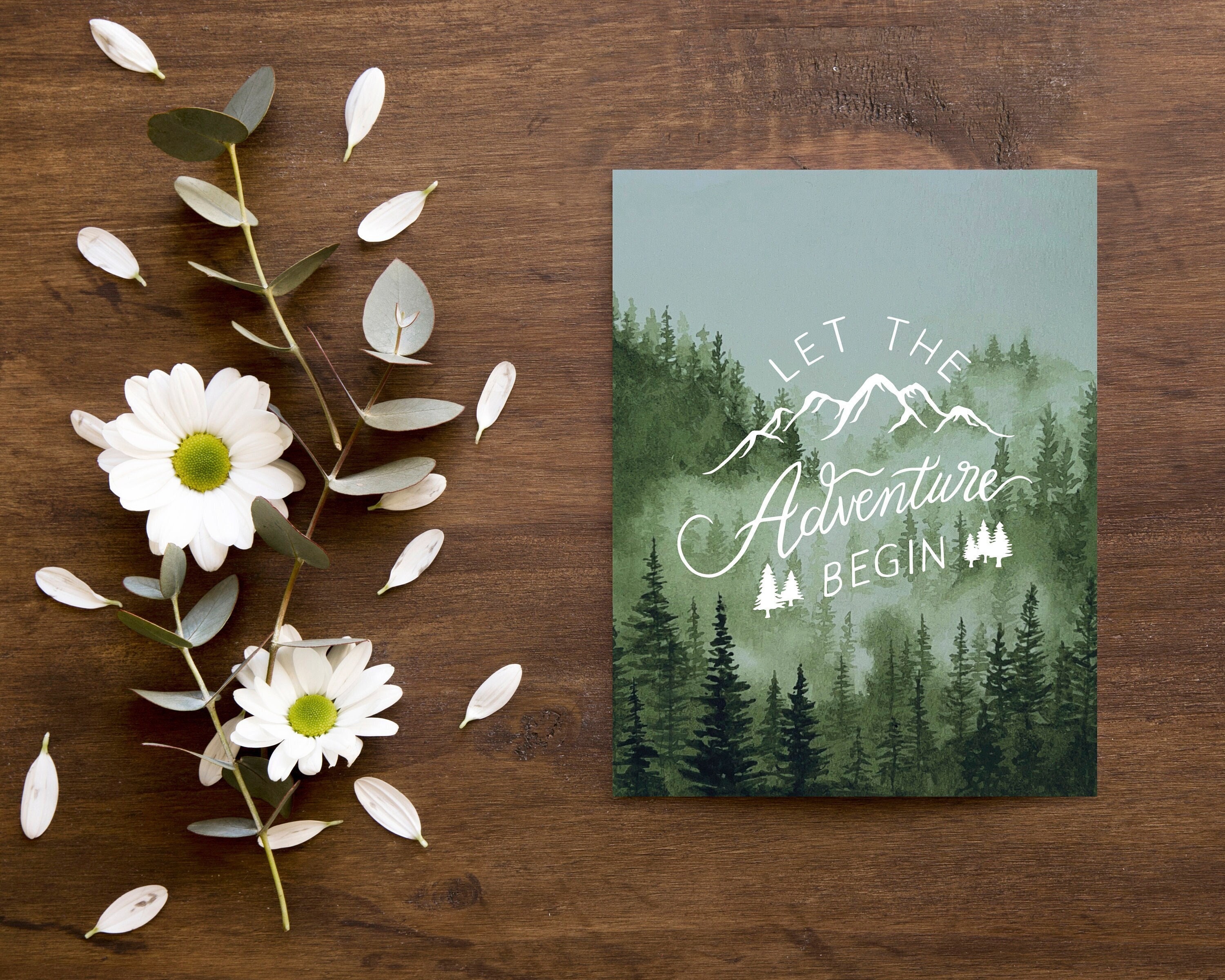 Let the Adventure Begin Card | Watercolor Forest and Mountains ...