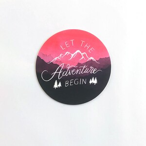 Let the Adventure Begin | Watercolor Sticker | Pink Mountains ...