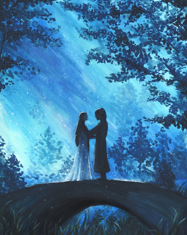 Elven Couple Watercolor Art Print | Romantic Fantasy Gift - Etsy