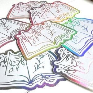 Book With Vines Sticker | Holographic Book Sticker | Rainbow Colors ...