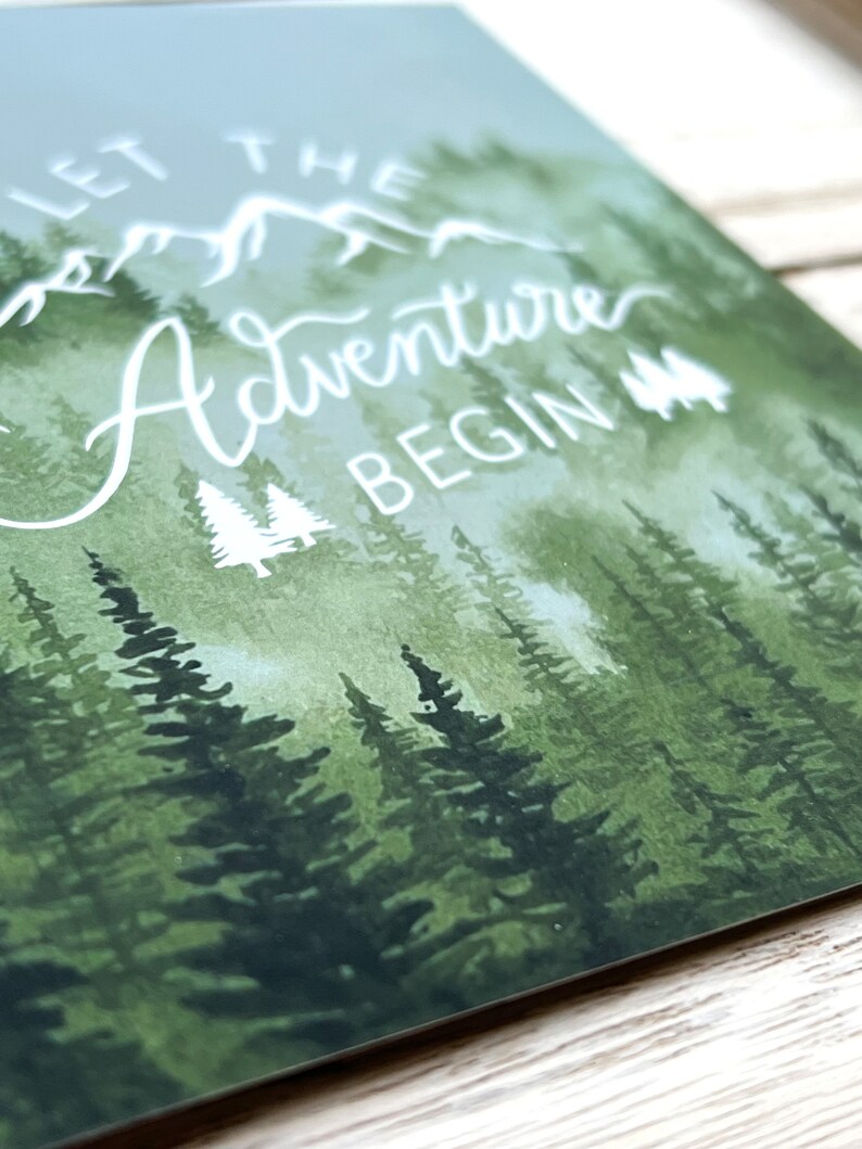Let the Adventure Begin Card | Watercolor Forest and Mountains ...