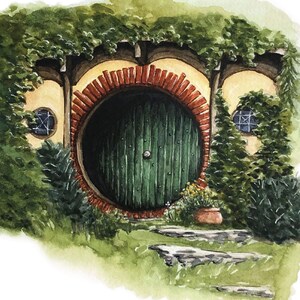 Hobbit Hole Watercolor Art Print Lord of the Rings - Etsy