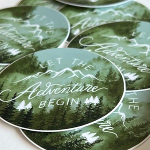 Let the Adventure Begin | Watercolor Sticker | Green Trees and ...