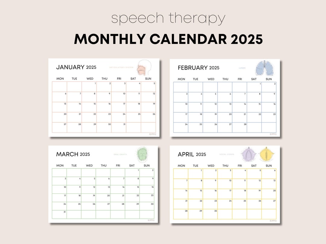 2025 Monthly Speech Therapy Calendar | Printable Horizontal Minimalist ...