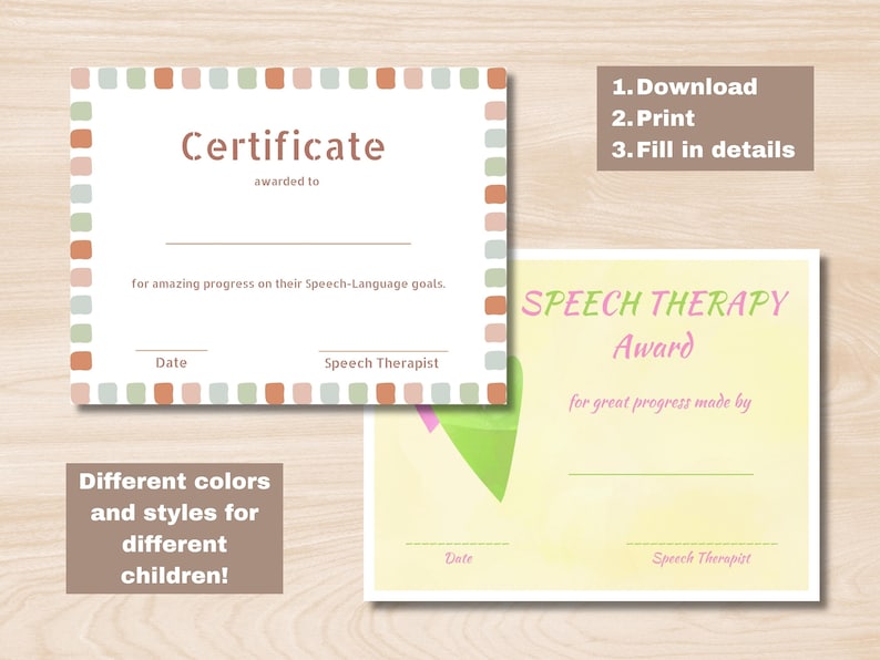 Progress Certificate Speech Therapy | Set of 5 Designs | Printable ...