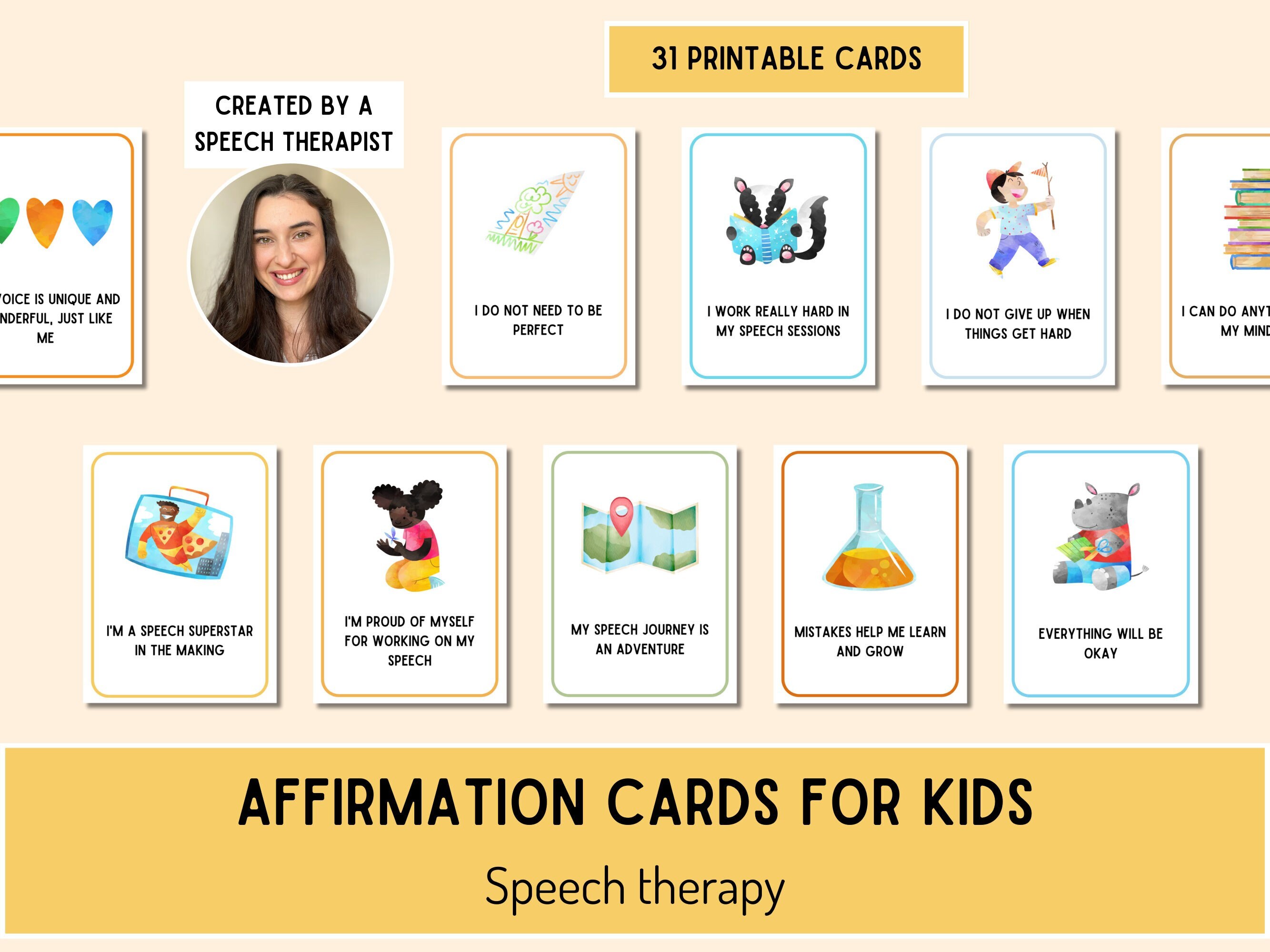 Printable Affirmation Cards for Speech Therapy Kids | Pediatric Speech ...