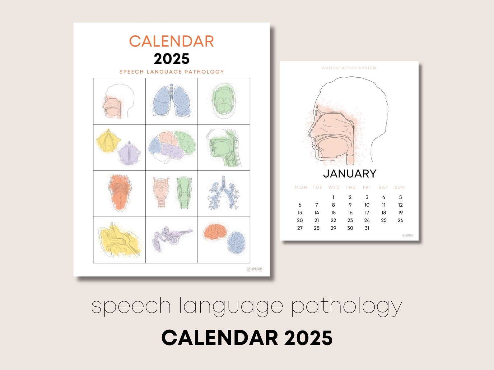 2025 SLP Calendar Printable | Speech Therapy Anatomy Art (PDF) - Etsy