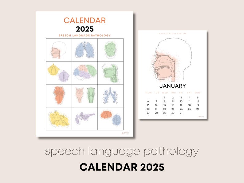 2025 Speech Pathology Calendar Printable | Vertical A4 Letter A3 A5 PDF ...
