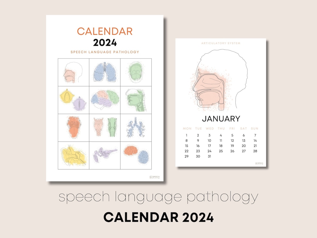 2024 Speech Pathology Calendar Printable Vertical A4 Letter A3 A5 PDF ...