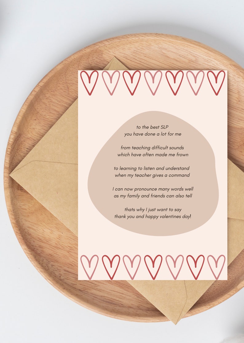 SLP Valentine's Day Card | Pediatric Speech Therapy Rhyming Love Poem ...