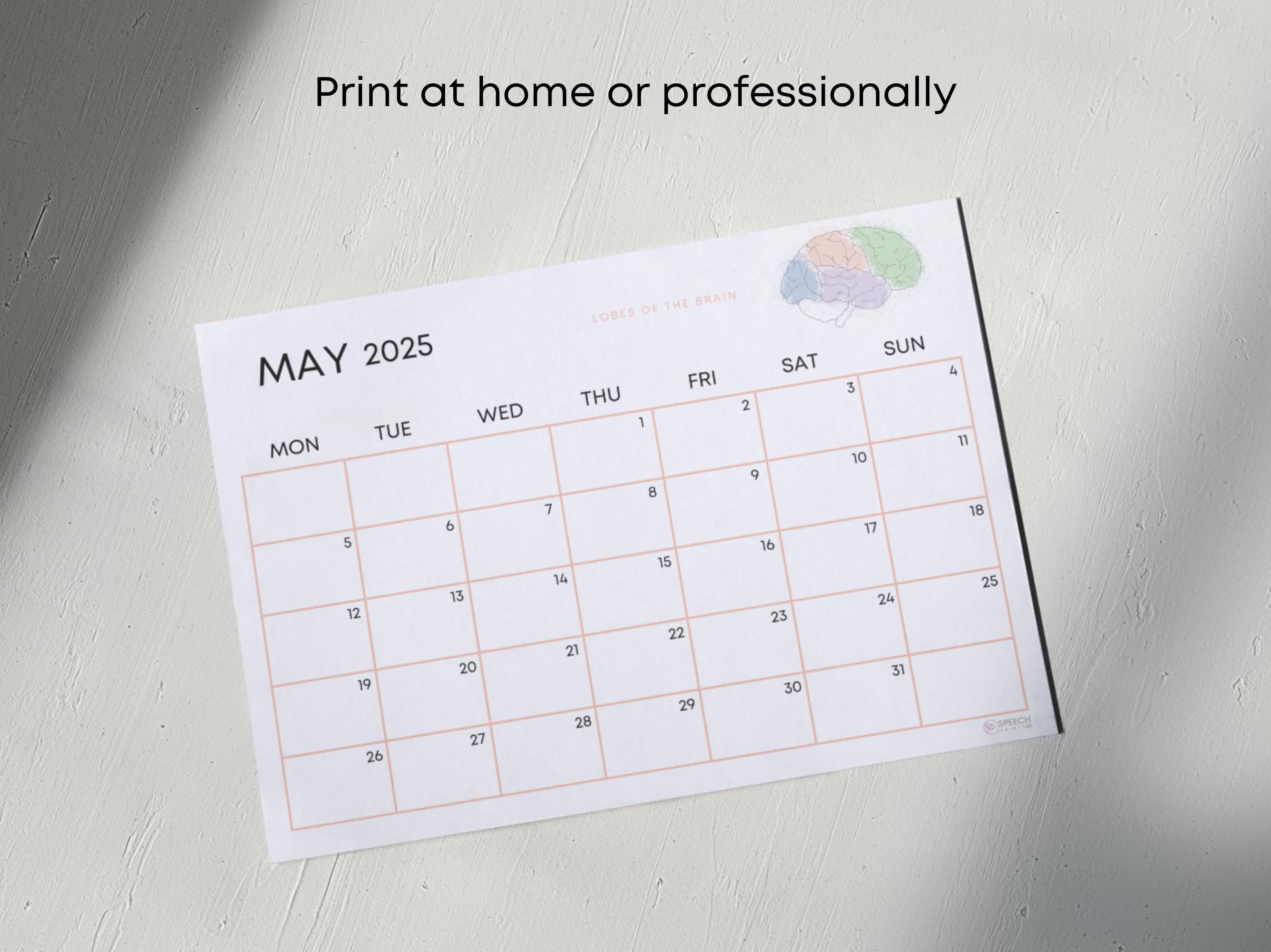 2025 Monthly Speech Therapy Calendar | Printable Horizontal Minimalist ...