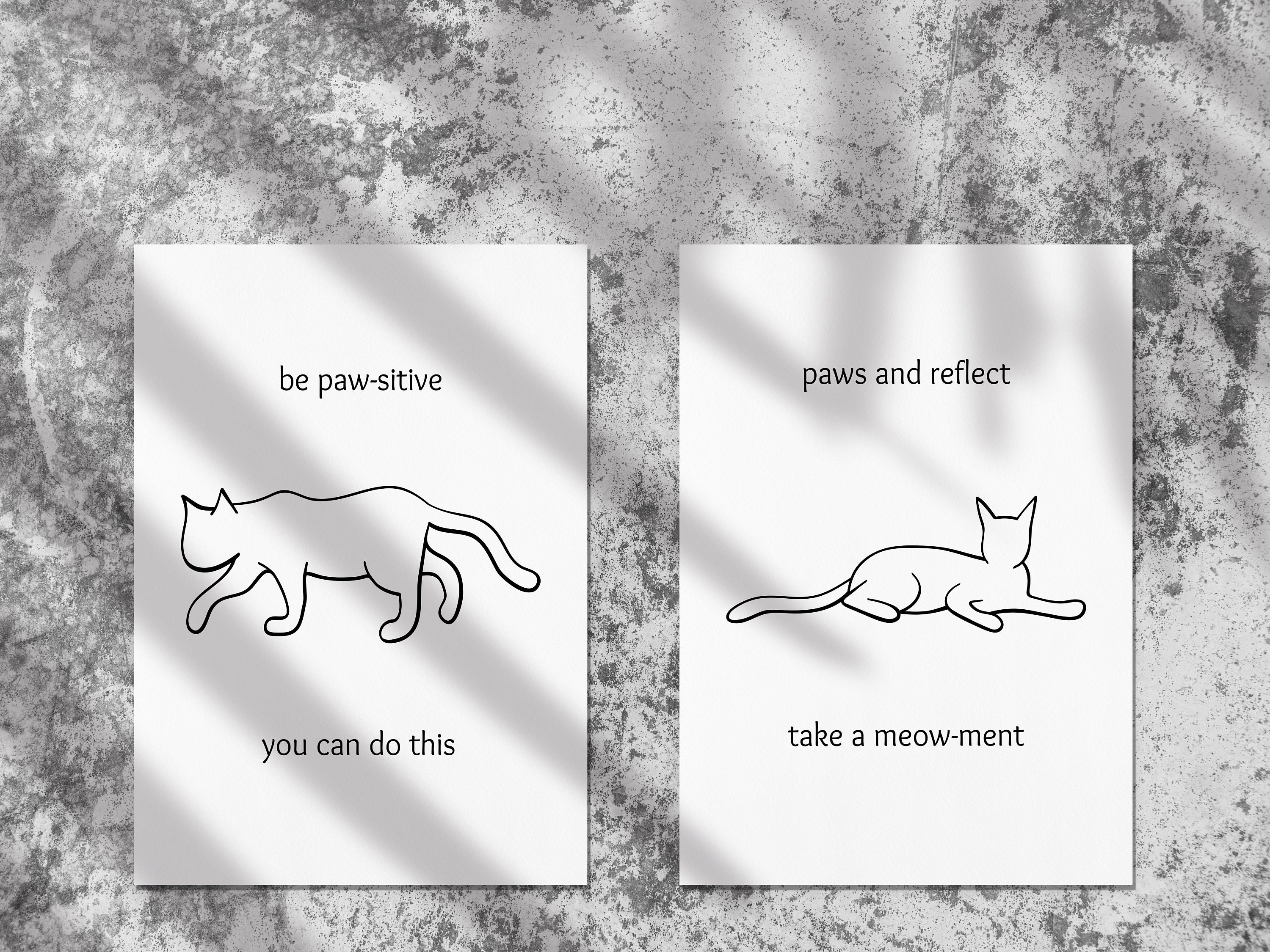Therapy Cat Art Print Bundle | Minimalist Line Drawing (digital ...