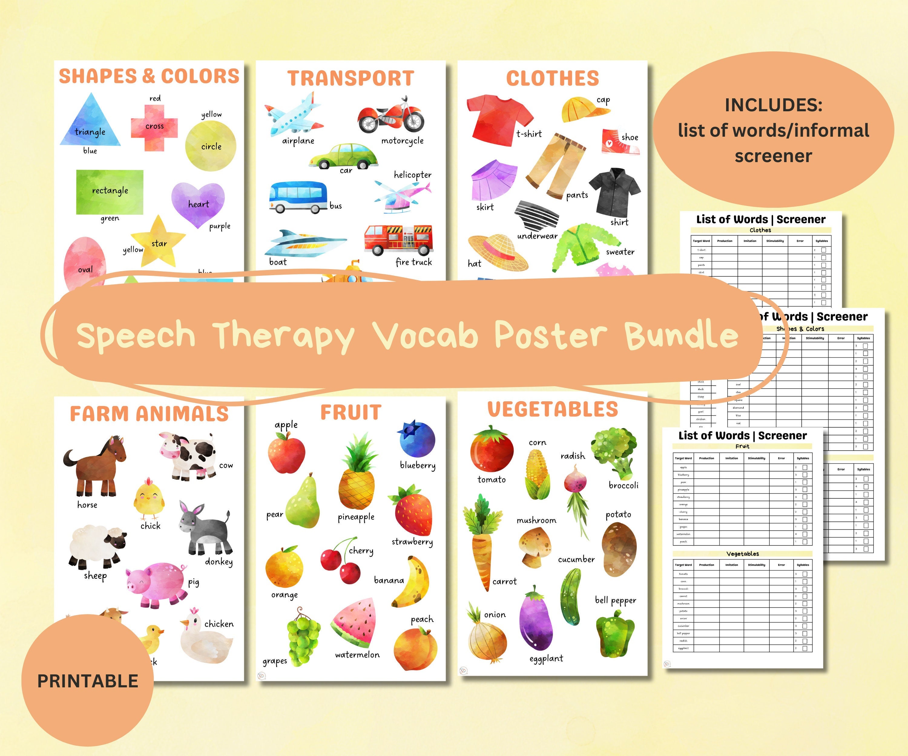 Vocabulary Poster Bundle | Speech Therapy | 6 Prints & Informal ...