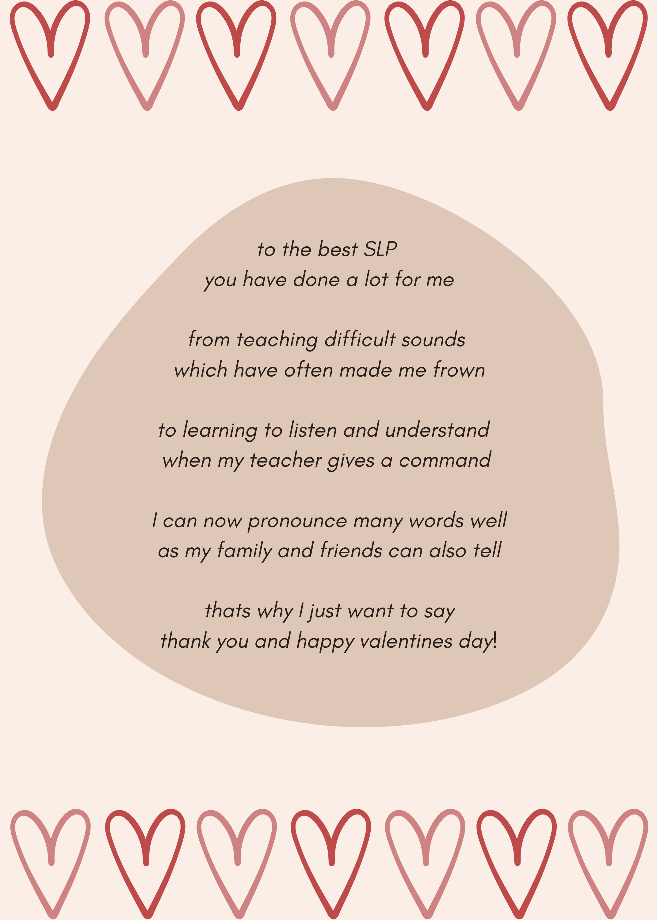 SLP Valentine's Day Card Pediatric Speech Therapy Rhyming Love Poem ...