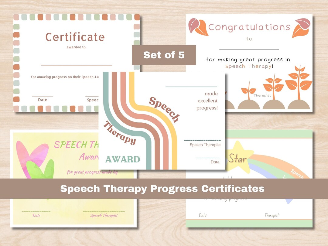 Speech Therapy Progress Certificate | Set of 5 Printable Awards ...