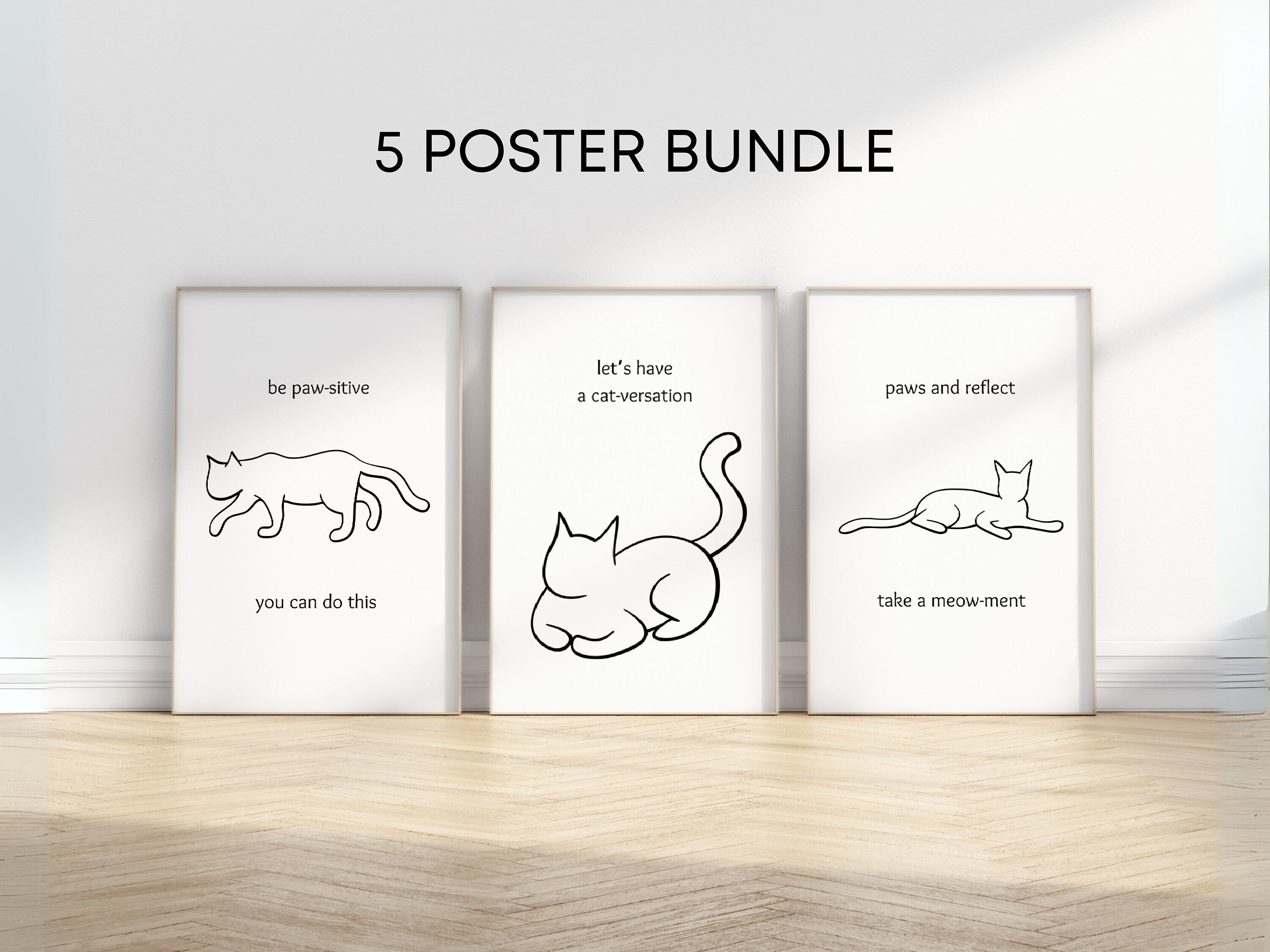 Therapy Cat Positive Poster Bundle | Minimalistic Black & White Line ...