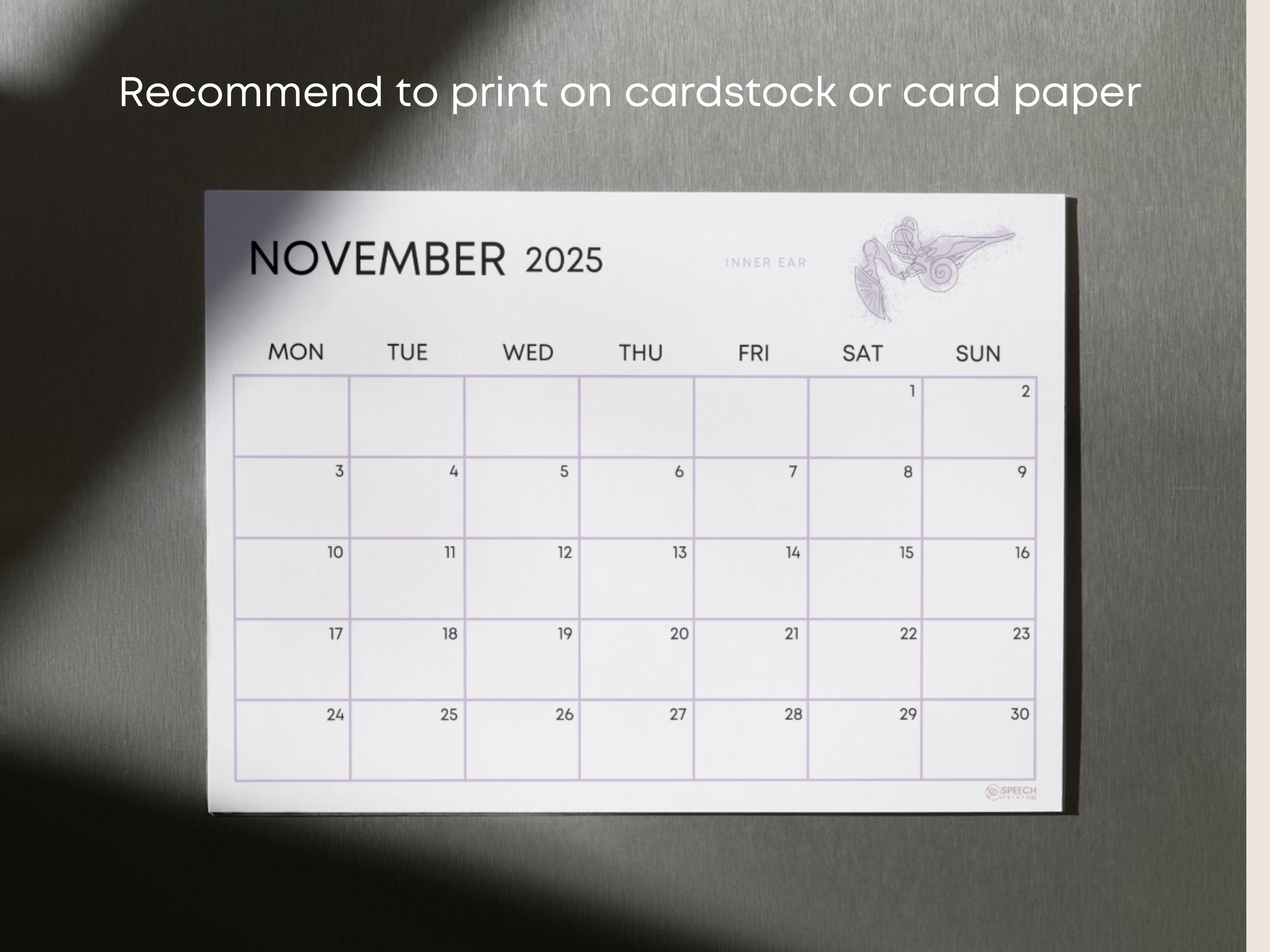 2025 Monthly Speech Therapy Calendar | Printable Horizontal Minimalist ...