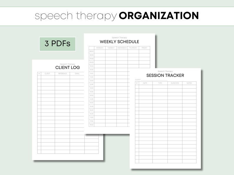 Speech Therapy Planner Forms | Client Log, Schedule (PDF Download) - Etsy