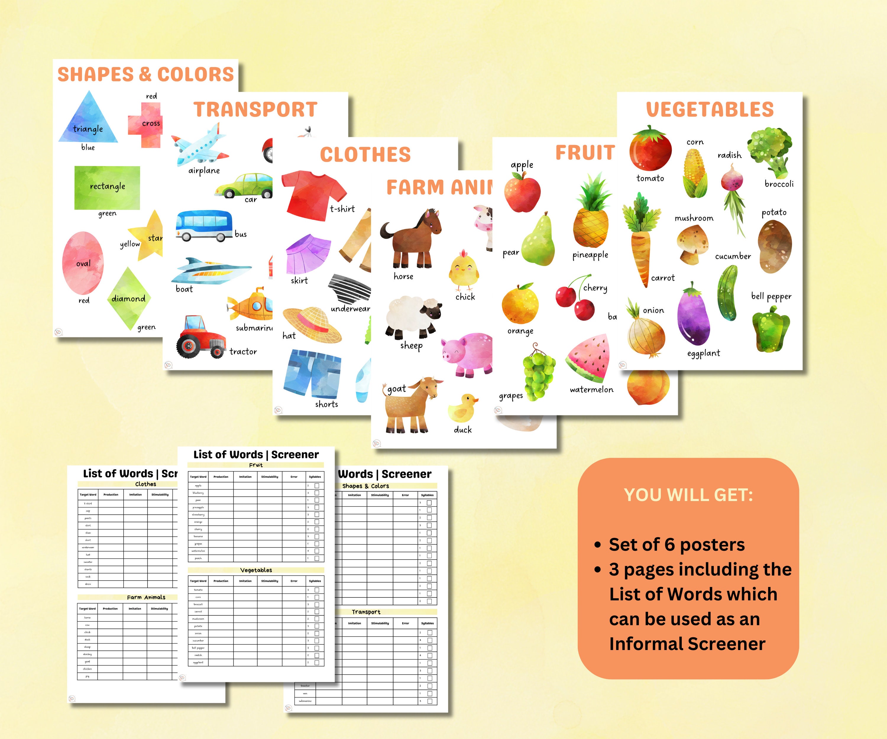 Vocabulary Poster Bundle | Speech Therapy | 6 Prints & Informal ...