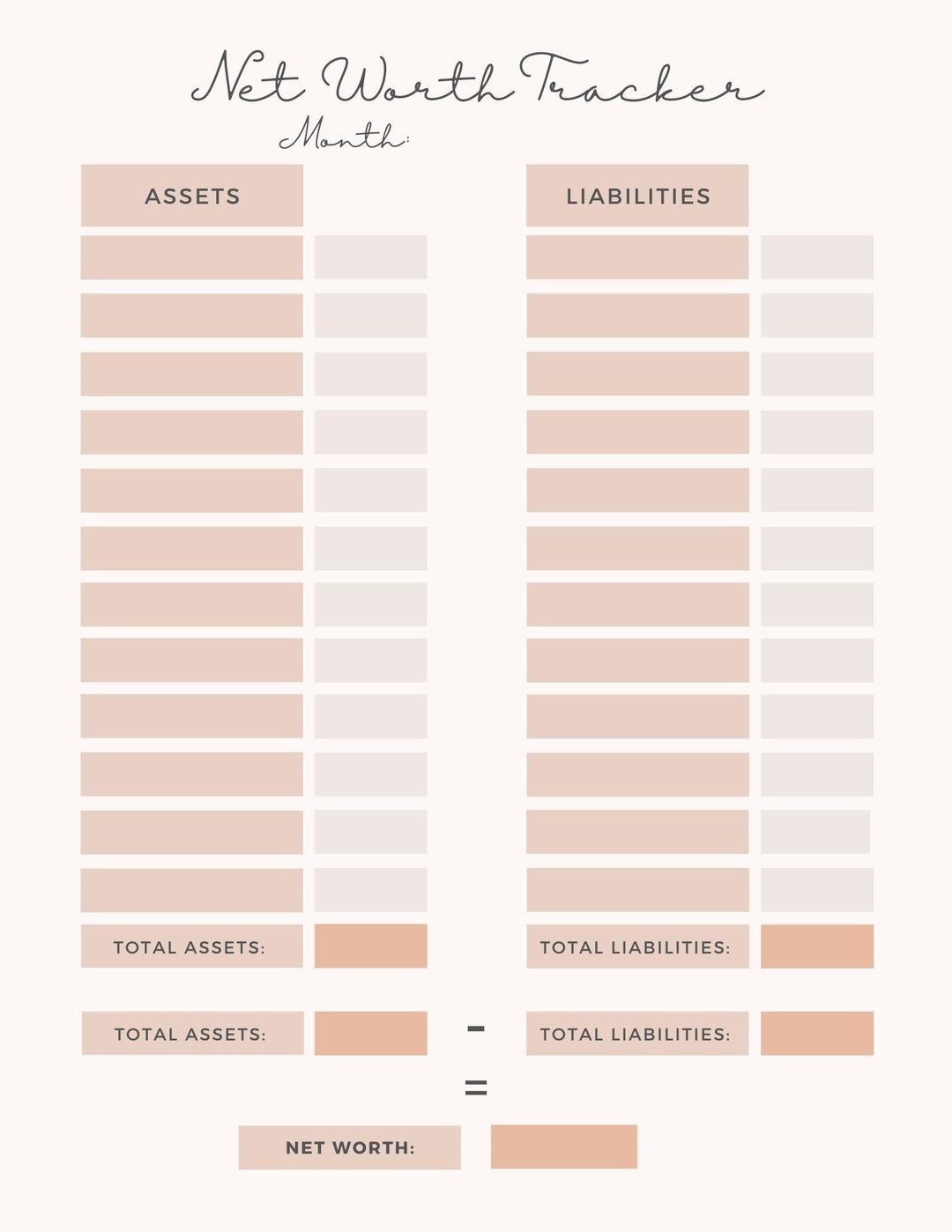 Digital Monthly Net Worth Tracker Template - Etsy