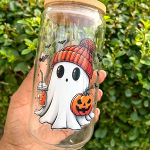 Iced Coffee Ghost Glass Cup spooky Halloween Drinkware, Cute Ghost ...