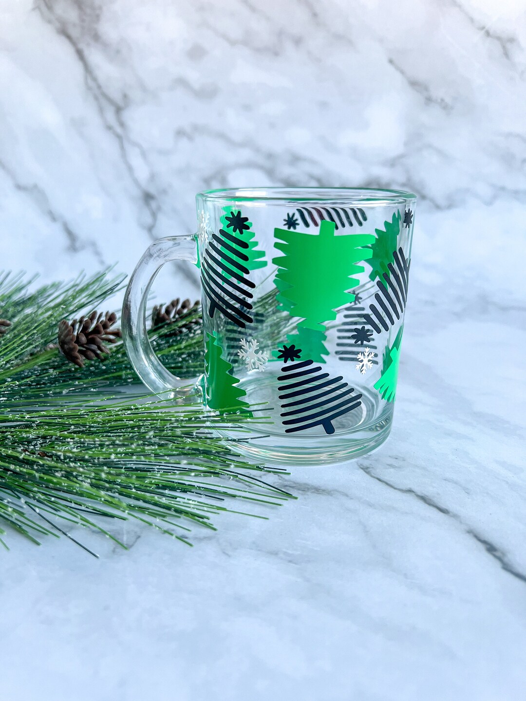 Christmas Tree Glass Mug - Christmas Mugs, Holiday Glass, Holiday Mug ...