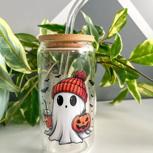 Iced Coffee Ghost Glass Cup spooky Halloween Drinkware, Cute Ghost ...