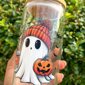 Iced Coffee Ghost Glass Cup spooky Halloween Drinkware, Cute Ghost ...