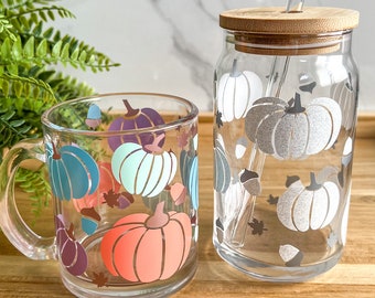 Fall Pumpkin Glass Cup / Pumpkins Cup / Fall Glass Cup / Iced - Etsy