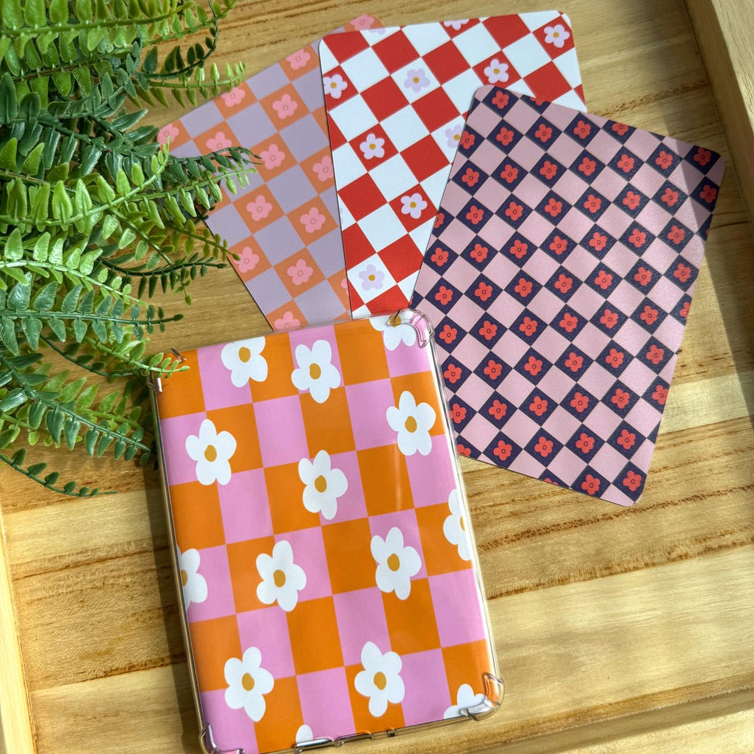 Retro Checker Floral E-reader Inserts - Kindle Accessory, Bookish Gift ...