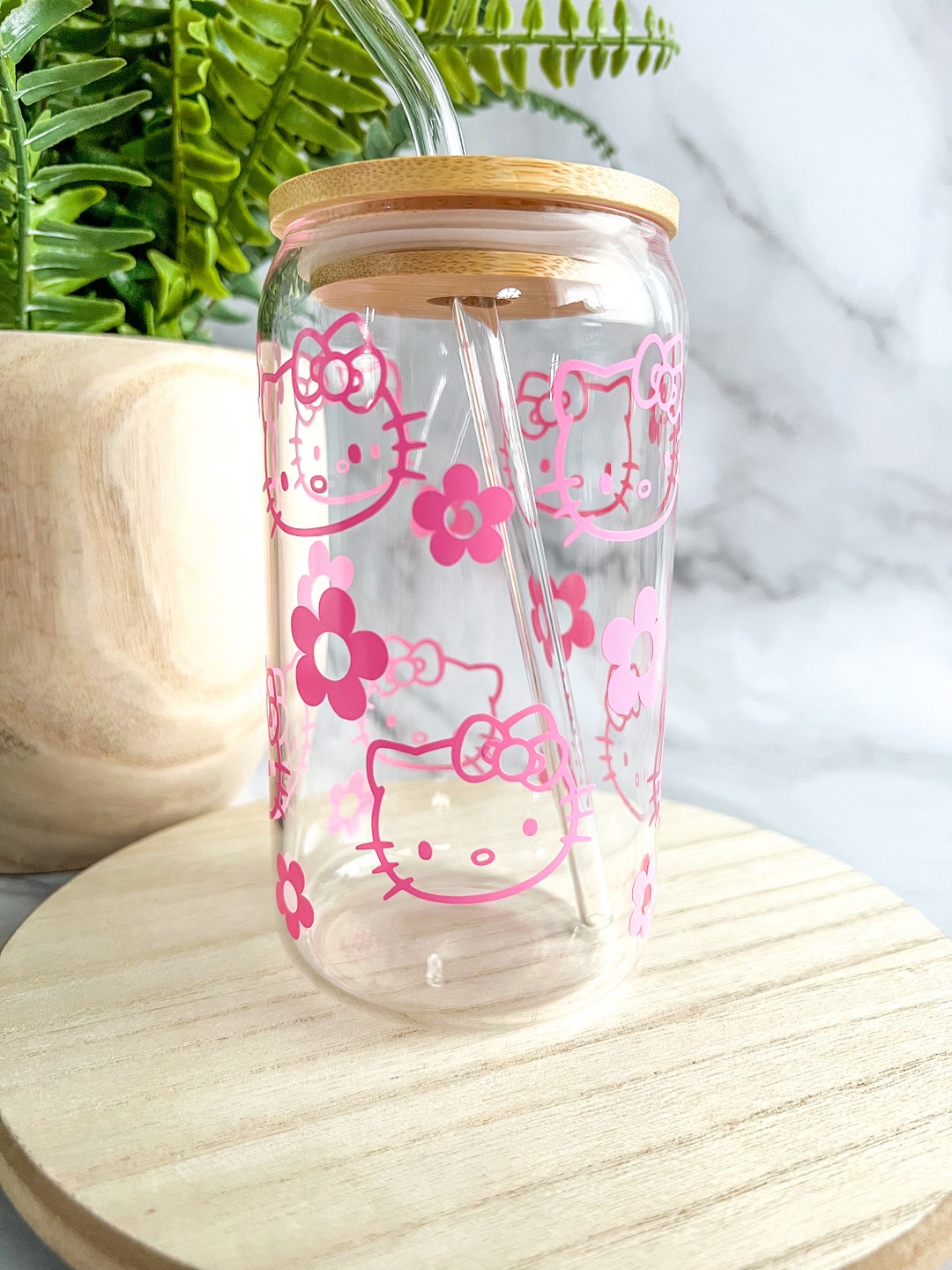 Cute Kitty Glass Cup - Pink Kitty, Cute Kitty, Cute Cat Cup, Pink Cups ...
