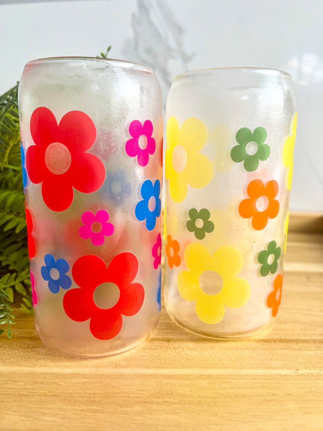 RETRO DAISY FLOWER Color Changing Glass- Iced Coffee Glass, Glass ...