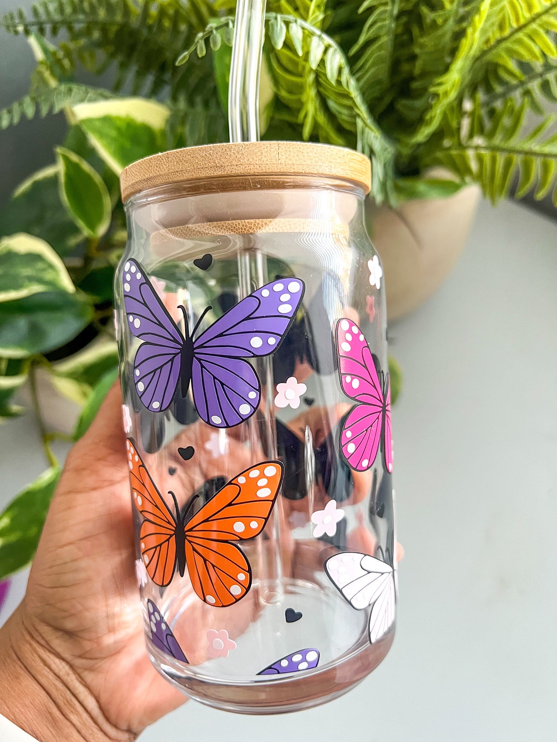 Butterfly Glass Cup - Gift for Teacher, Spring Vibe, Ice Coffee Cup ...