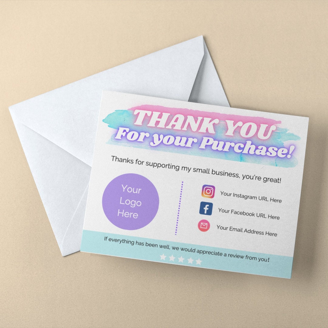 Editable Thank You for Your Purchase Cards, Business Template ...