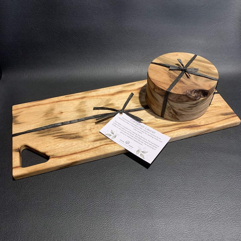 Handmade Wooden Cheese Board & Coaster Bundle - Camphor Laurel Matching ...