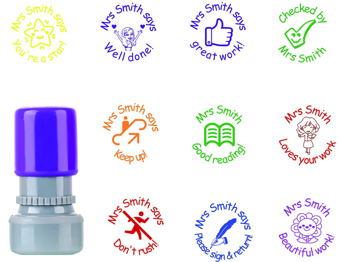 Custom Teacher Reward Stamp Self Inking Round Homework Feedback ...