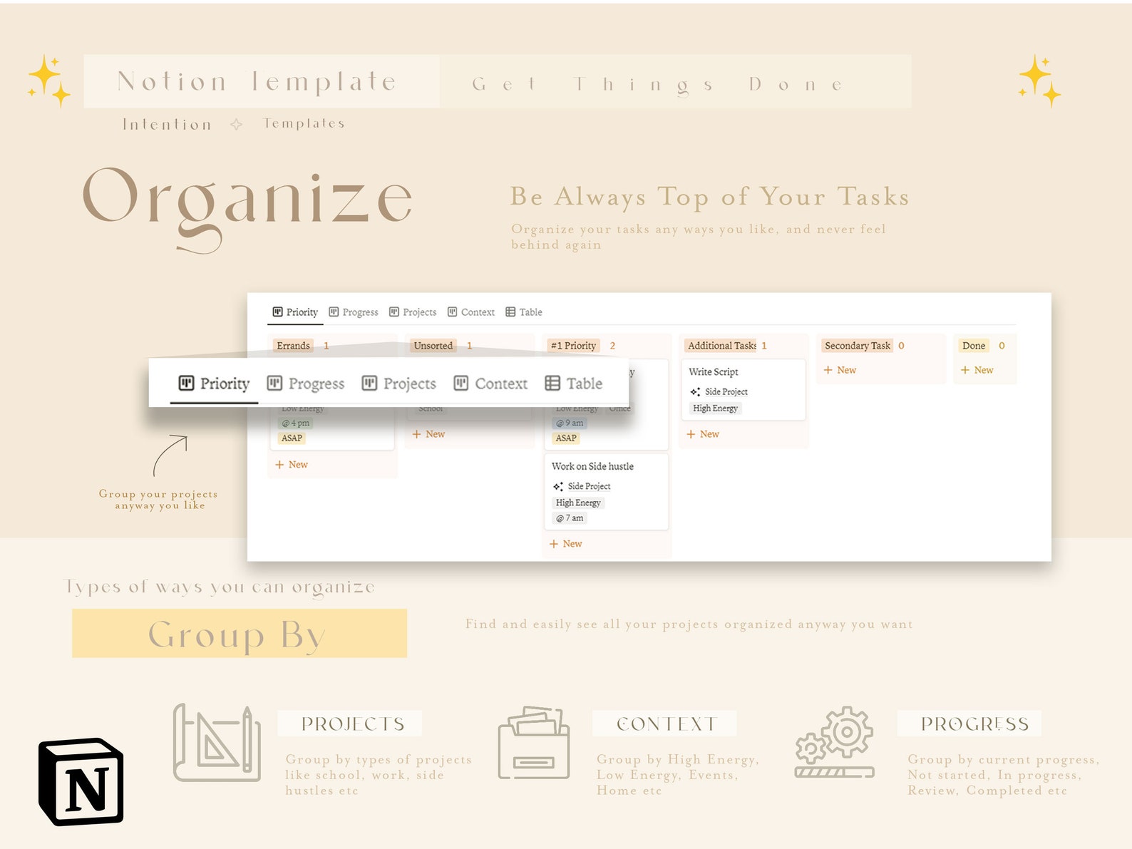 GTD Get Things Done Notion Template - Productivity, Weekly Reflection ...