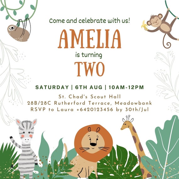 Jungle Party Invitation Digital Print - Etsy