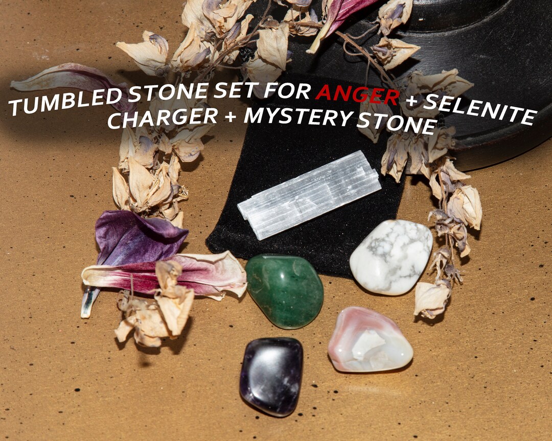 Real Tumbled Crystal Set for Anger Relief Selenite Charger & Mystery ...