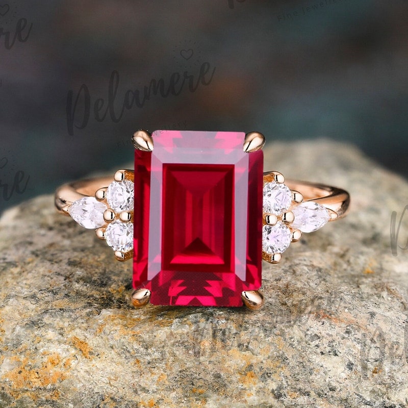 Emerald Cut Ruby Ring - Etsy
