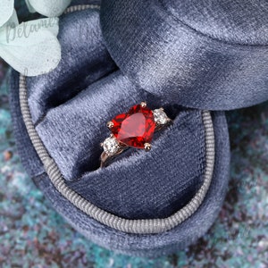 Heart Shaped 3.3CT Lab Created Ruby Engagement Ring, Rose Gold Three ...