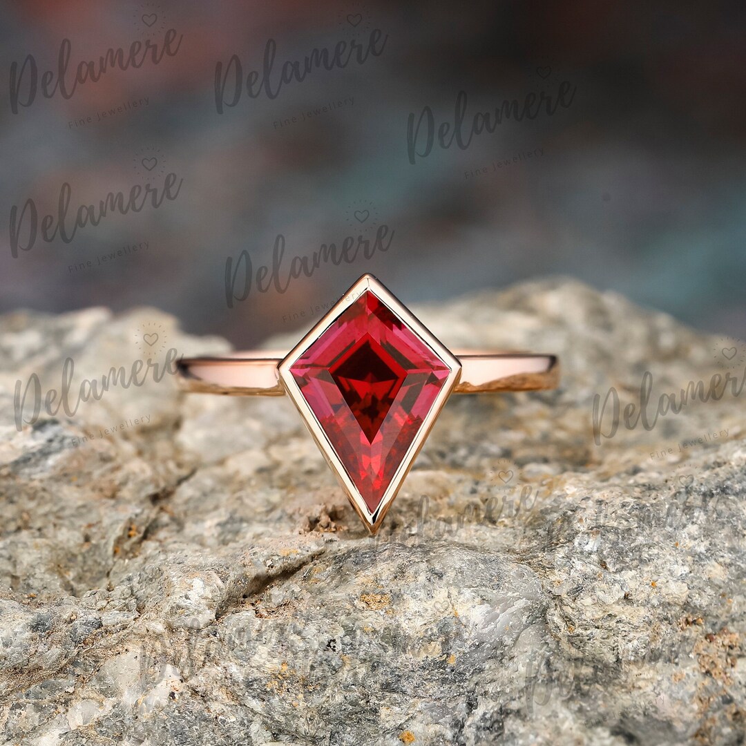 Kite Cut Red Ruby Engagement Ring 14k Solid Rose Gold Red Gemstone ...