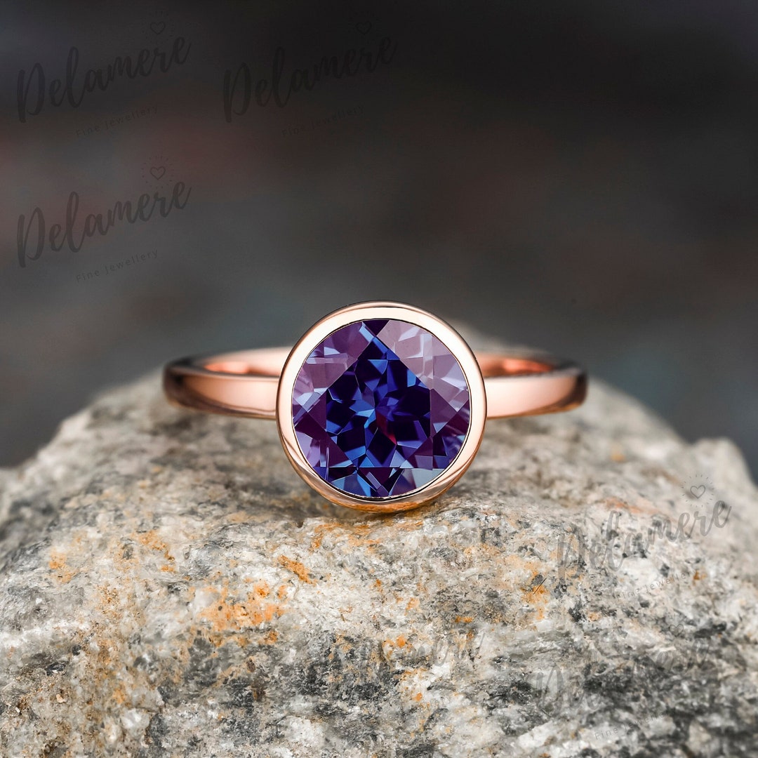 Round Cut Alexandrite Engagement Ring Vintage Solid Gold / Silver ...